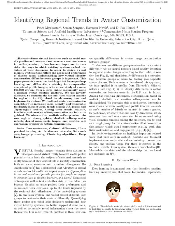 (PDF) Identifying Regional Trends in Avatar Customization | Peter ...