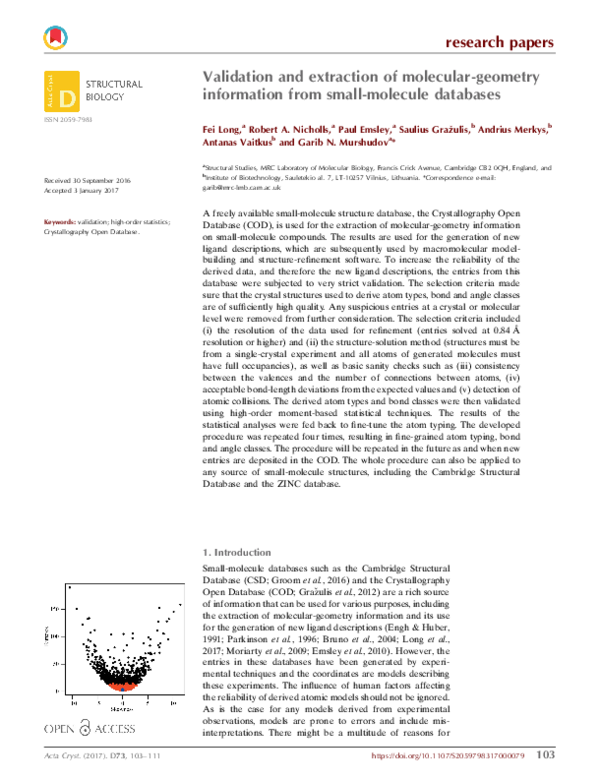 Pdf Validation And Extraction Of Molecular Geometry Information From Small Molecule Databases