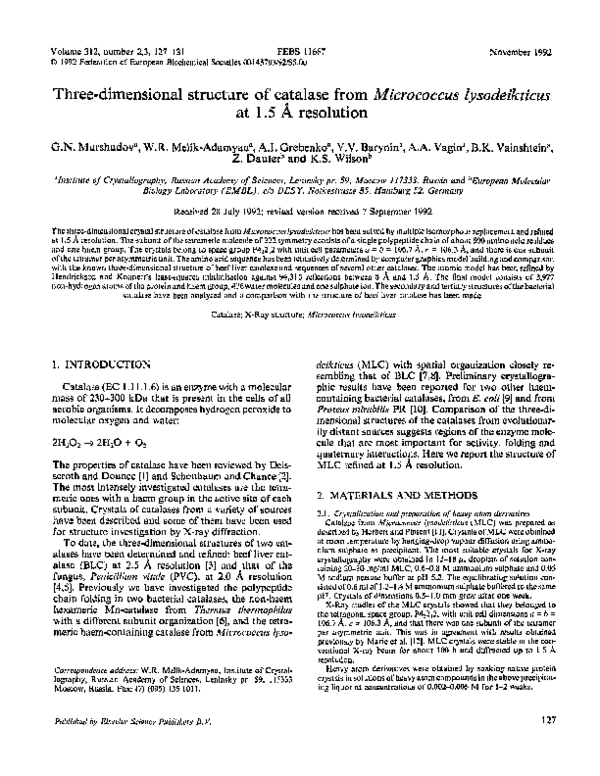 (PDF) Three-dimensional structure of catalase from Micrococcus ...