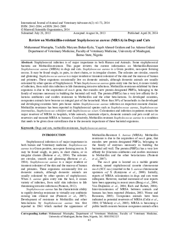 (PDF) Review on Methicillin-resistant Staphylococcus aureus (MRSA) in ...