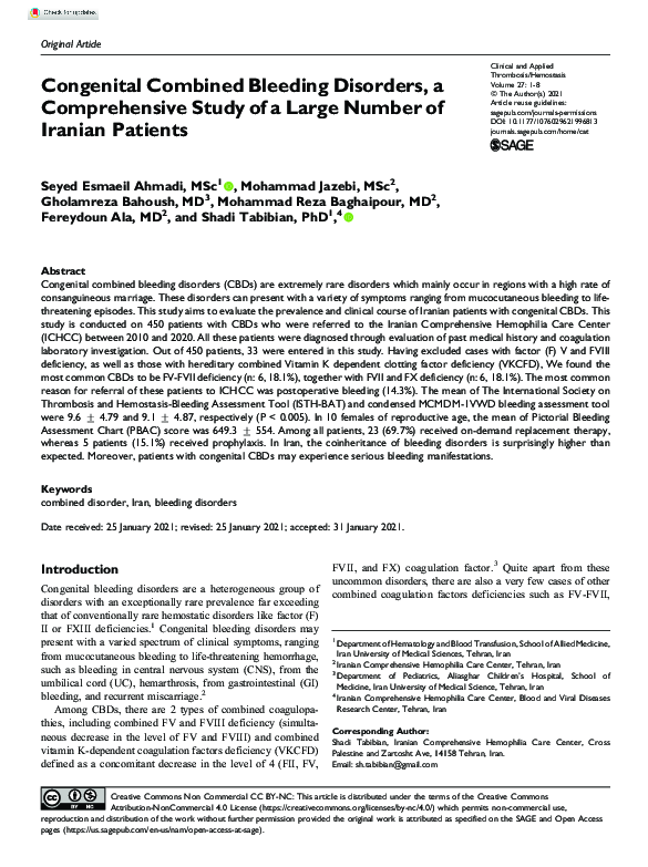 (PDF) Congenital Combined Bleeding Disorders, a Comprehensive Study of ...