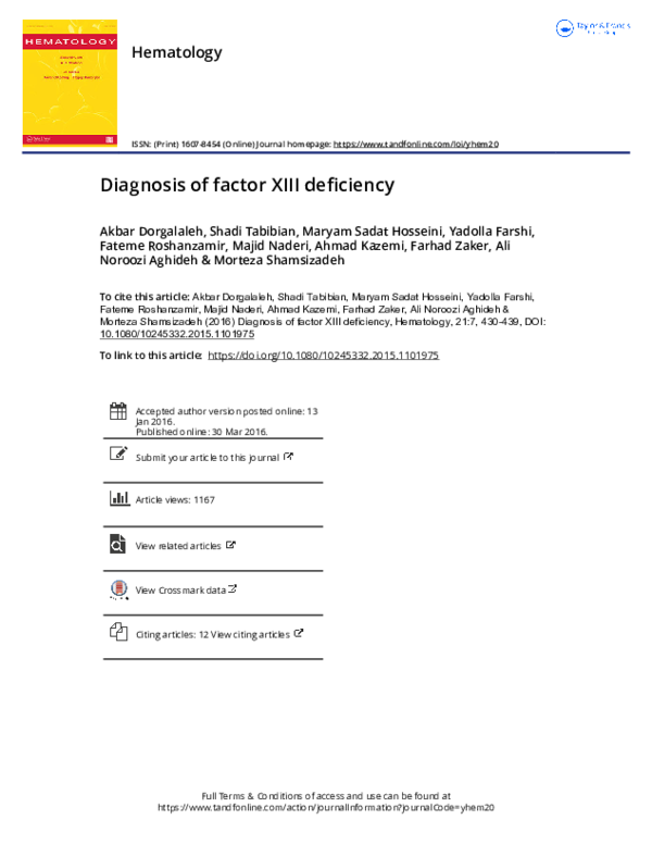 (PDF) Diagnosis of factor XIII deficiency