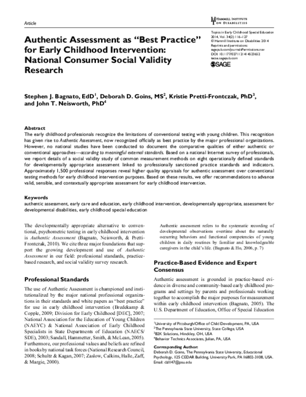 (PDF) Authentic Assessment as “Best Practice” for Early Childhood Intervention