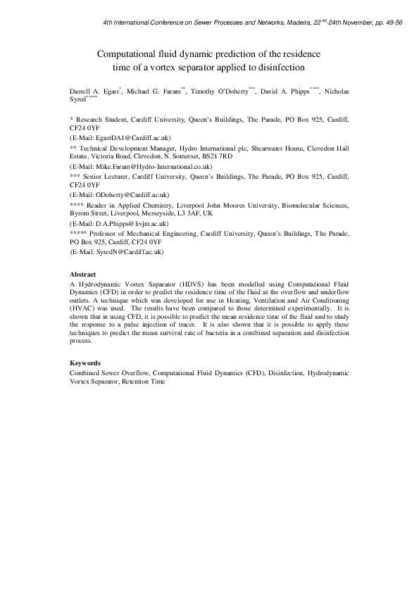 Pdf Computational Fluid Dynamic Prediction Of The Residence Time