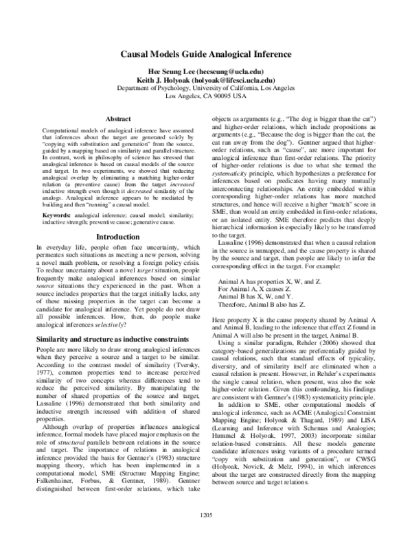 (PDF) Causal Models Guide Analogical Inference