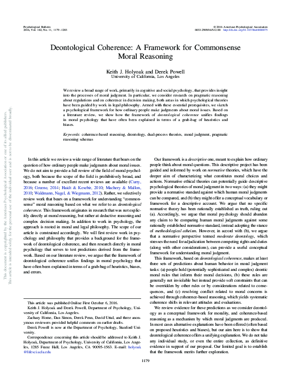(PDF) Deontological coherence: A framework for commonsense moral reasoning
