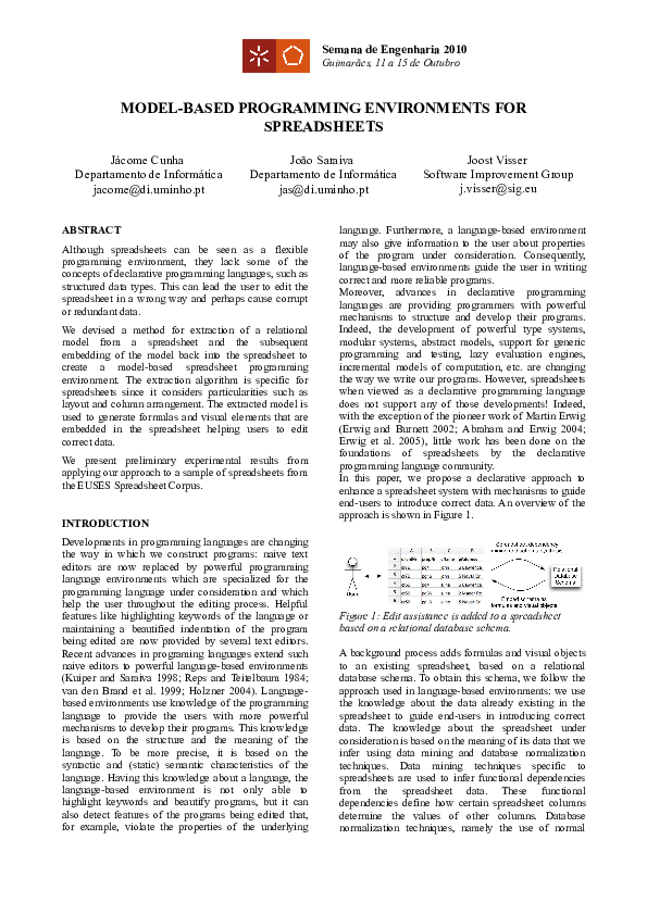 (PDF) Model-based programming environments for spreadsheets