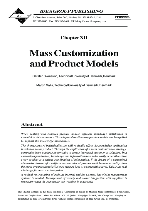 (PDF) Mass Customization and Product Models