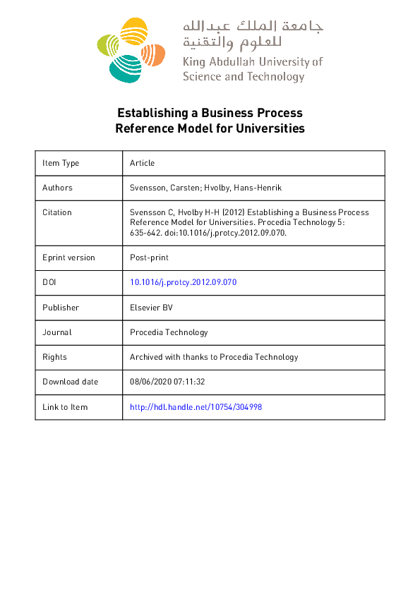 (PDF) Establishing a Business Process Reference Model for Universities