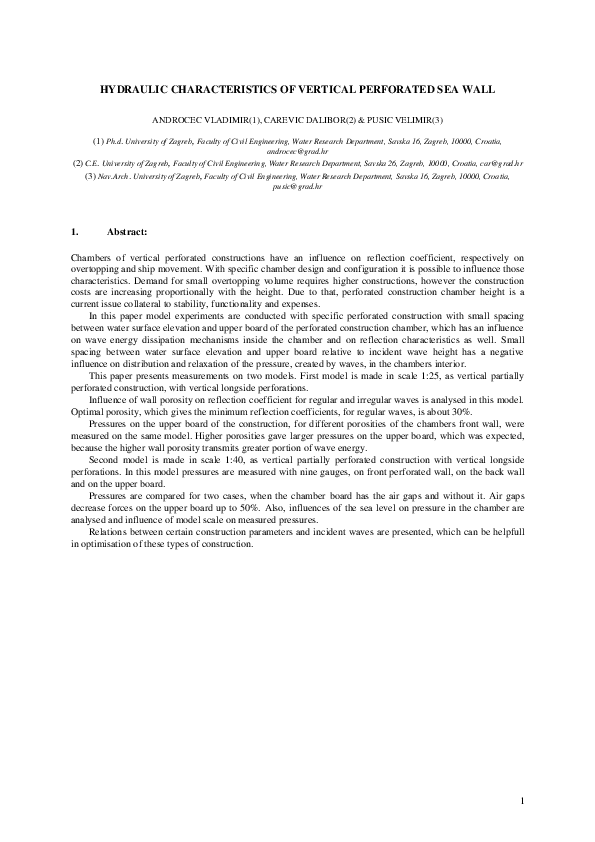 (PDF) Hydraulic Characteristics of Vertical Perforated Sea Wall