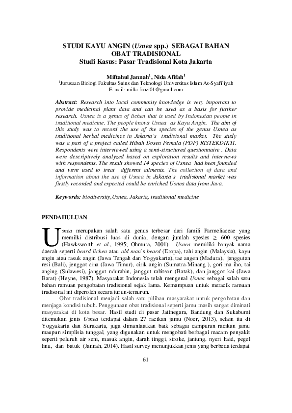 (PDF) STUDI KAYU ANGIN (Usnea spp.) SEBAGAI BAHAN OBAT TRADISIONAL ...