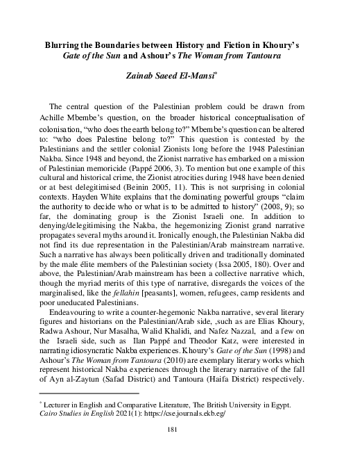 (PDF) Blurring the Boundaries between History and Fiction in Khoury’s ...