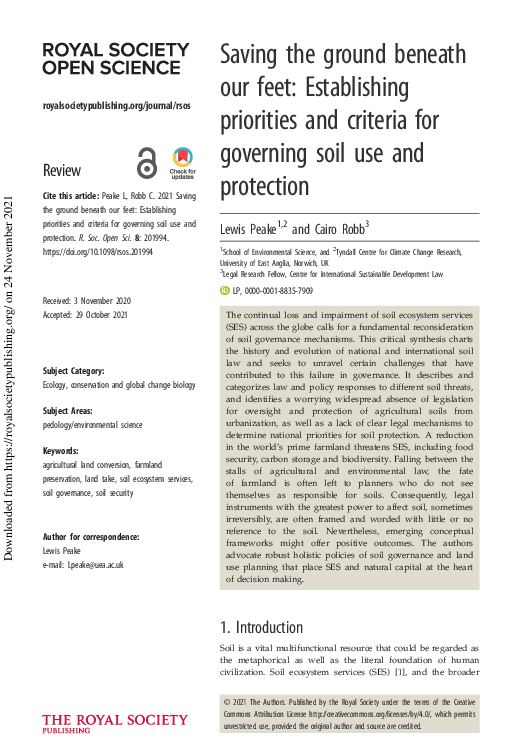 (PDF) Saving the ground beneath our feet: Establishing priorities and ...