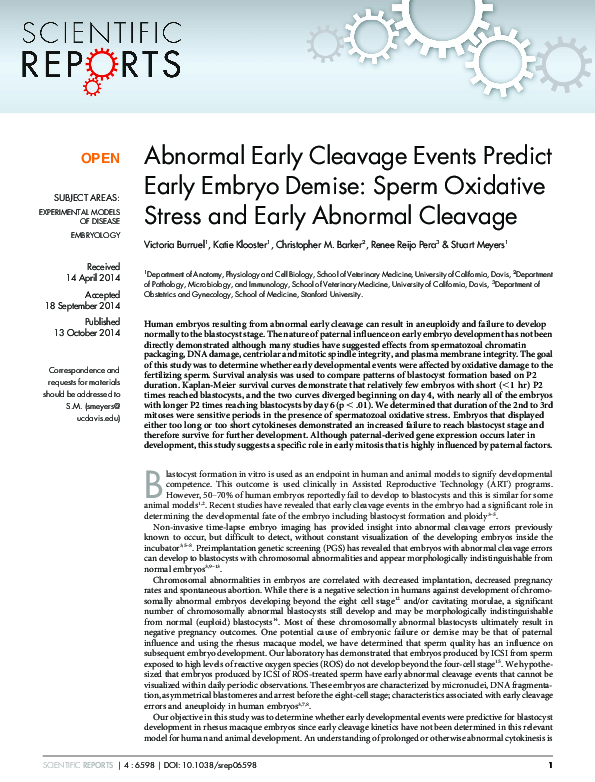 (PDF) Abnormal Early Cleavage Events Predict Early Embryo Demise: Sperm ...