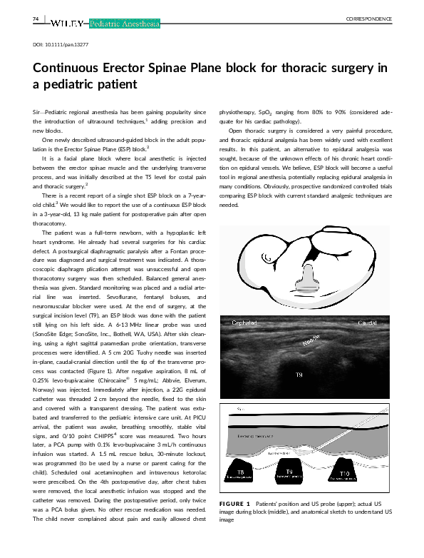 (PDF) Continuous Erector Spinae Plane block for thoracic surgery in a ...