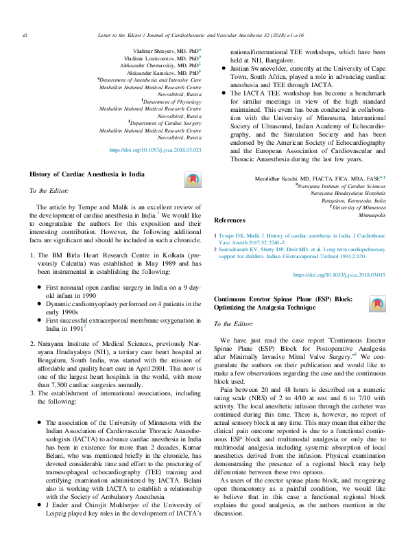 (PDF) Continuous Erector Spinae Plane (ESP) Block: Optimizing the ...