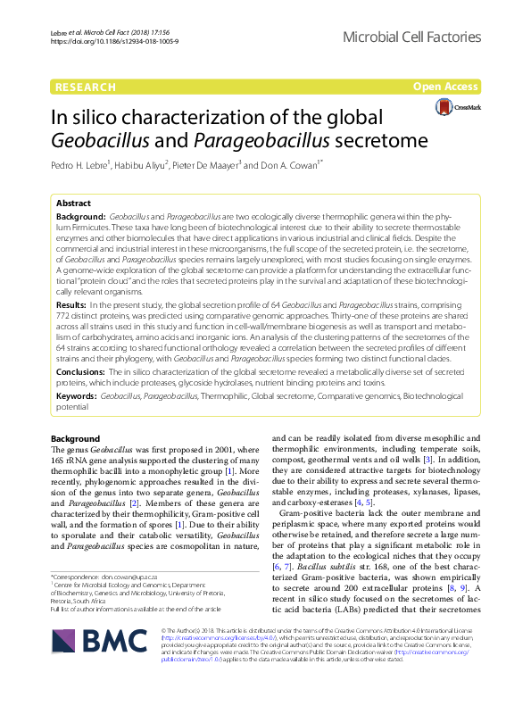 (PDF) In silico characterization of the global Geobacillus and ...