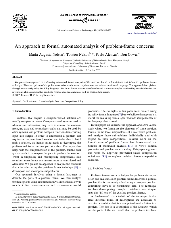 (PDF) An approach to formal automated analysis of problem-frame concerns