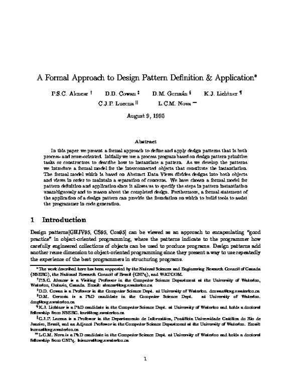Pdf A Formal Approach To Design Pattern Definition And Application