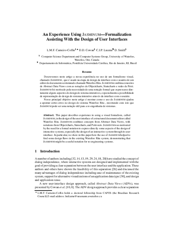 (PDF) An experience using Jasminum Formalization assisting with the design of user interfaces