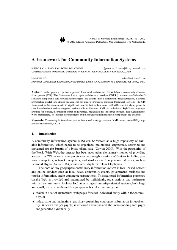 (PDF) A framework for community information systems