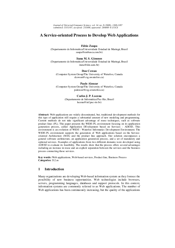 Pdf A Service Oriented Process To Develop Web Applications