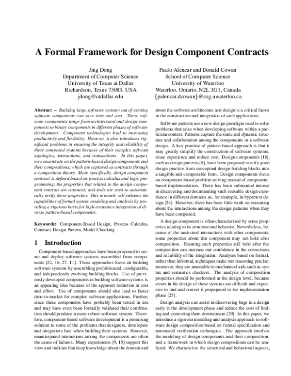 (PDF) A formal framework for design component contracts | D. Cowan ...
