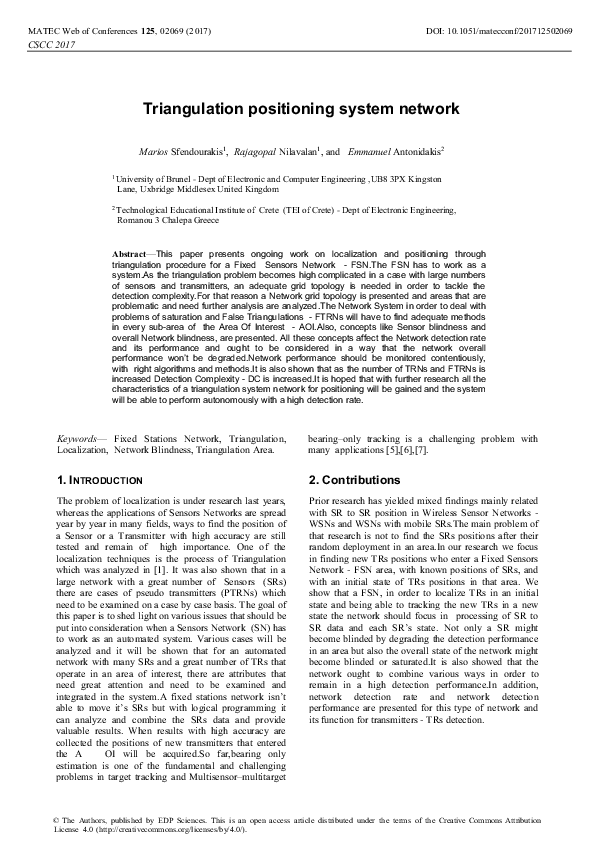 (PDF) Triangulation positioning system network