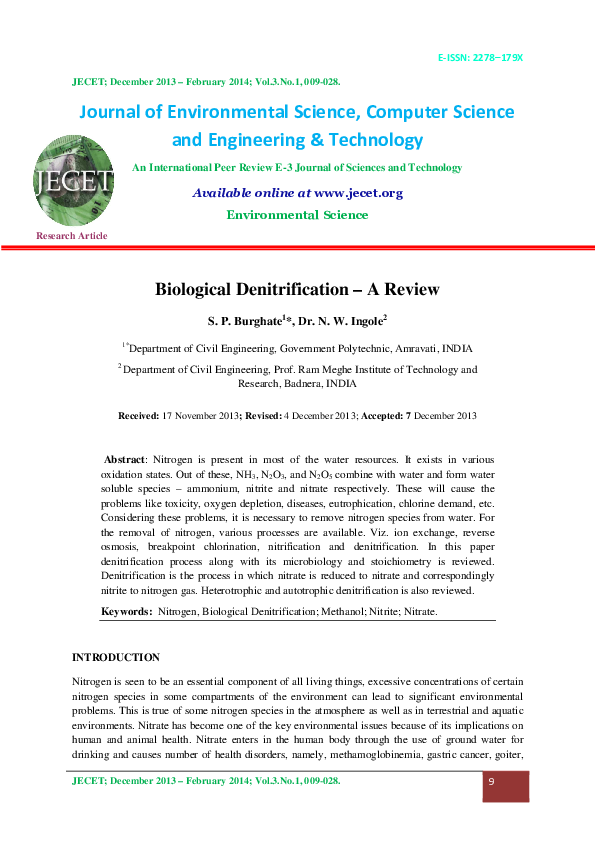 (PDF) Biological Denitrification- a Review
