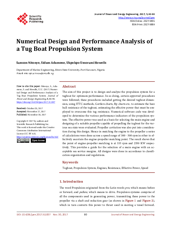 (PDF) Numerical Design and Performance Analysis of a Tug Boat ...