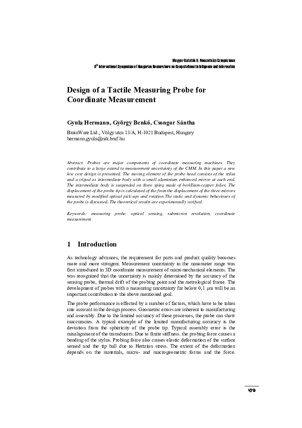 (PDF) Design of a Tactile Measuring Probe for Coordinate Measurement
