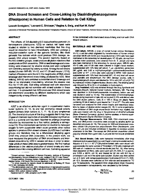 (PDF) DNA strand scission and cross-linking by diaziridinylbenzoquinone ...