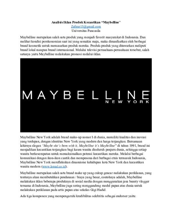 (DOC) Analisis Iklan Produk Kecantikan "Maybelline"