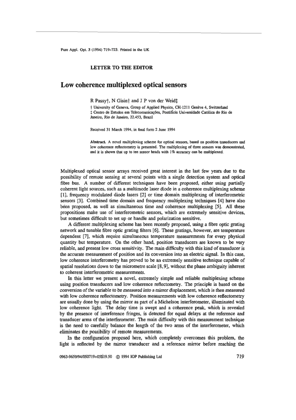 (PDF) Low coherence multiplexed optical sensors