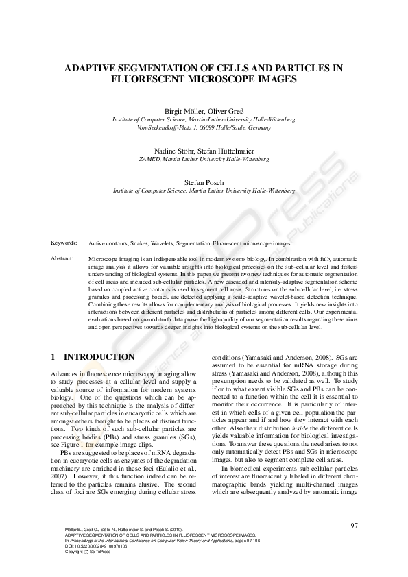 (PDF) Adaptive Segmentation of Cells and Particles in Fluorescent Microscope Images