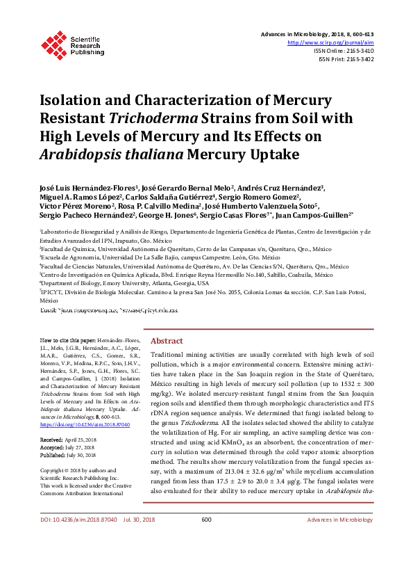 (PDF) Isolation and Characterization of Mercury Resistant Trichoderma Strains from Soil with ...