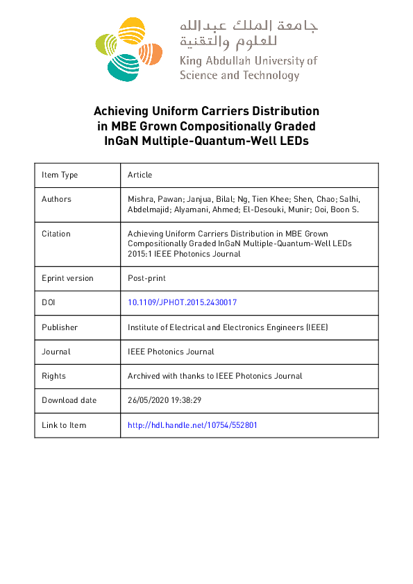 (PDF) Achieving Uniform Carriers Distribution in MBE Grown ...