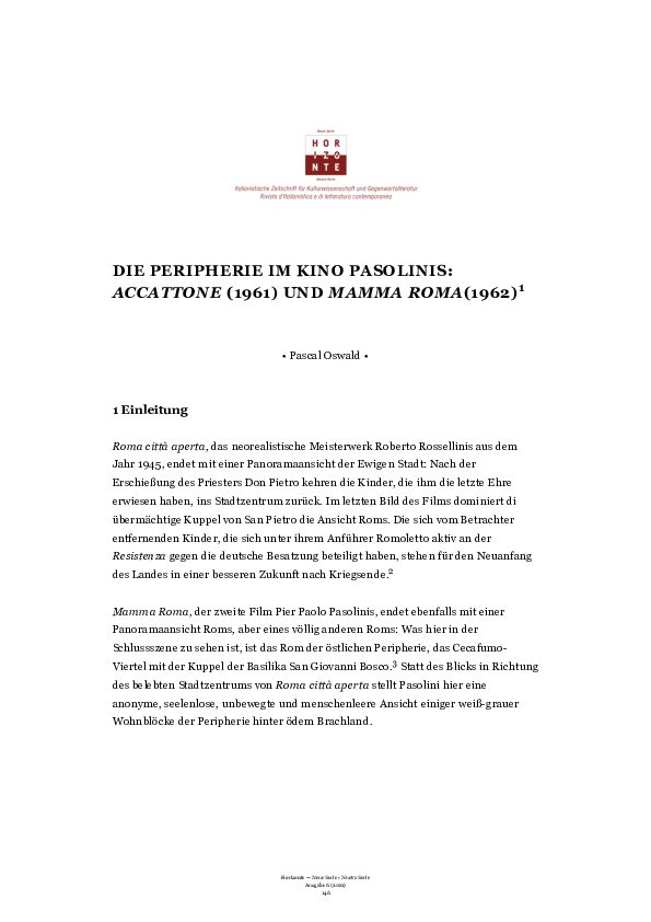 (PDF) Die Peripherie im Kino Pasolinis: Accattone (1961) und Mamma Roma ...