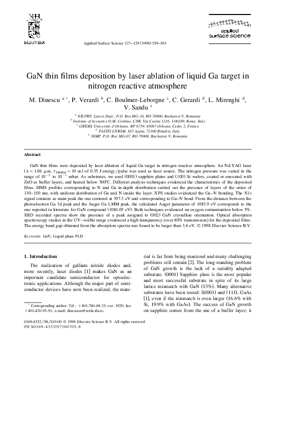 (PDF) Laser Ablation of Ga for GaN Thin Films