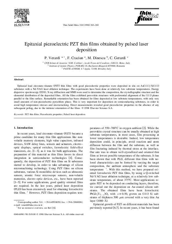 (PDF) Epitaxial piezoelectric PZT thin films obtained by pulsed laser deposition
