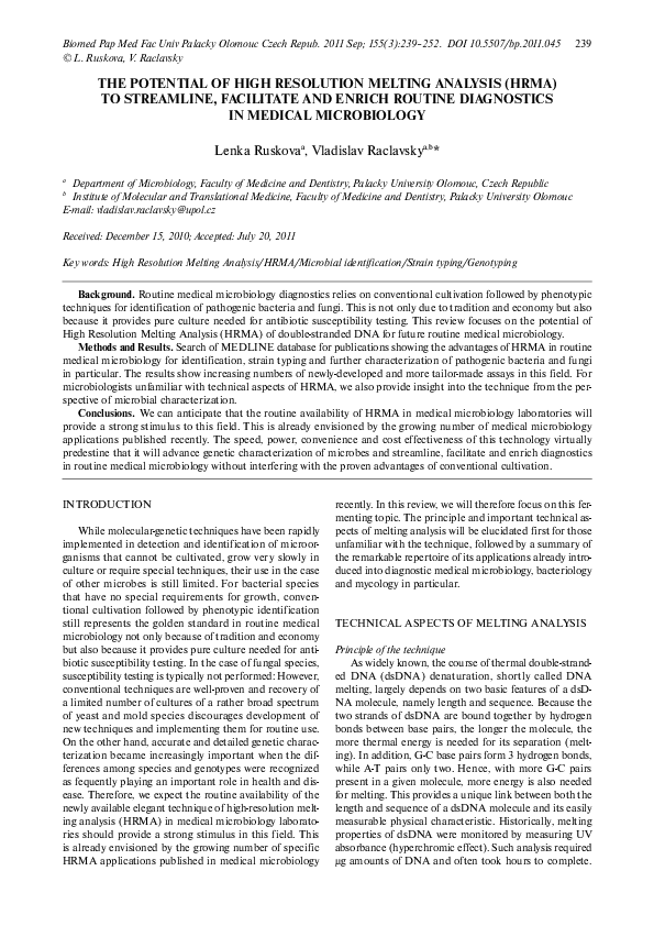 (PDF) The potential of high resolution melting analysis (hrma) to streamline, facilitate and ...