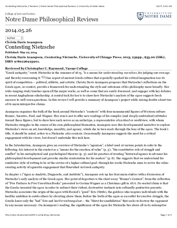 (PDF) Review of Christa Davis Acampora, Contesting Nietzsche ...