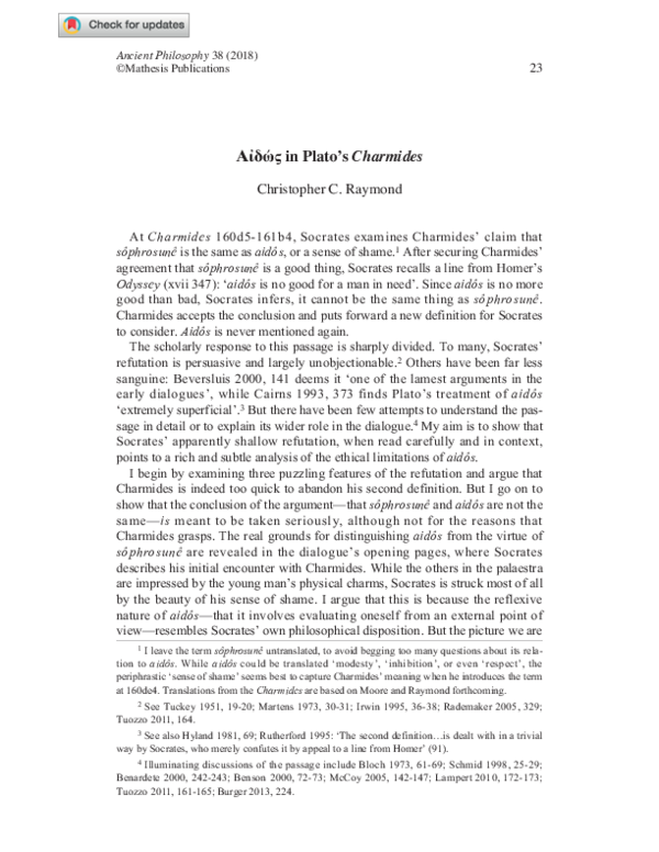 (PDF) Aidôs in Plato's Charmides