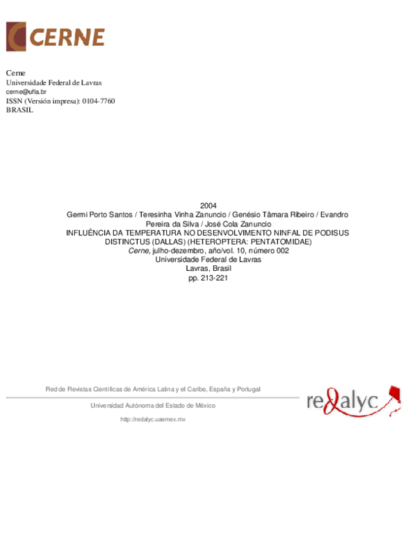(PDF) Influência da temperatura no desenvolvimento ninfal de Podisus ...
