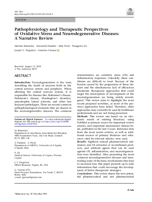 (PDF) Pathophysiology and Therapeutic Perspectives of Oxidative Stress ...