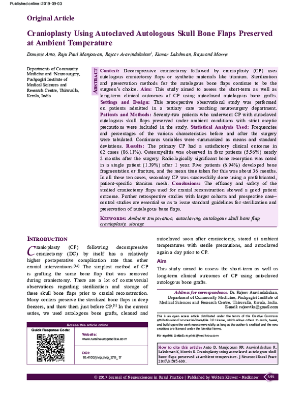 (PDF) Cranioplasty using autoclaved autologous skull bone flaps ...