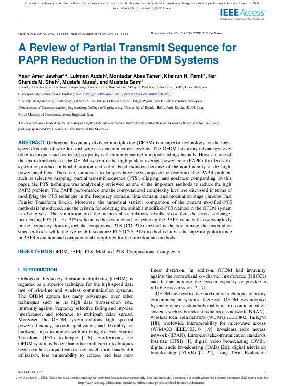 Pdf A Review Of Partial Transmit Sequence For Papr Reduction In The