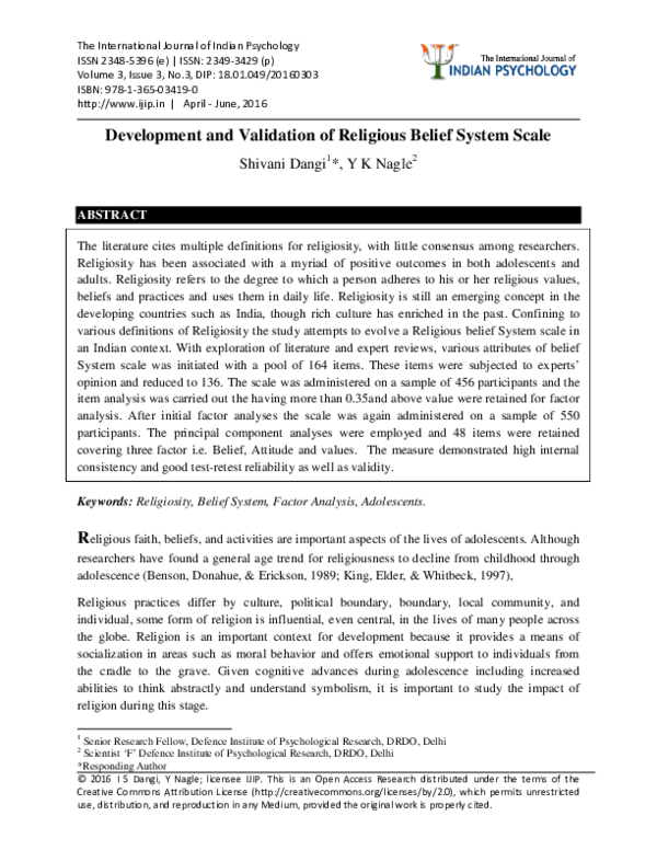 (PDF) Development and Validation of Religious Belief System Scale