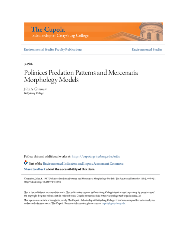 (PDF) Polinices Predation Patterns and Mercenaria Morphology Models ...