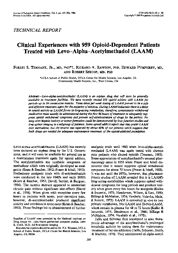 (PDF) LAAM Treatment in 959 Opioid-Dependent Patients